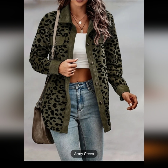 Jackets & Coats | Army Green Leopard Shacket | Poshmark